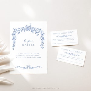 Diaper Raffle Game Template, Blue Floral Baby Shower Game, Toile Baby ...