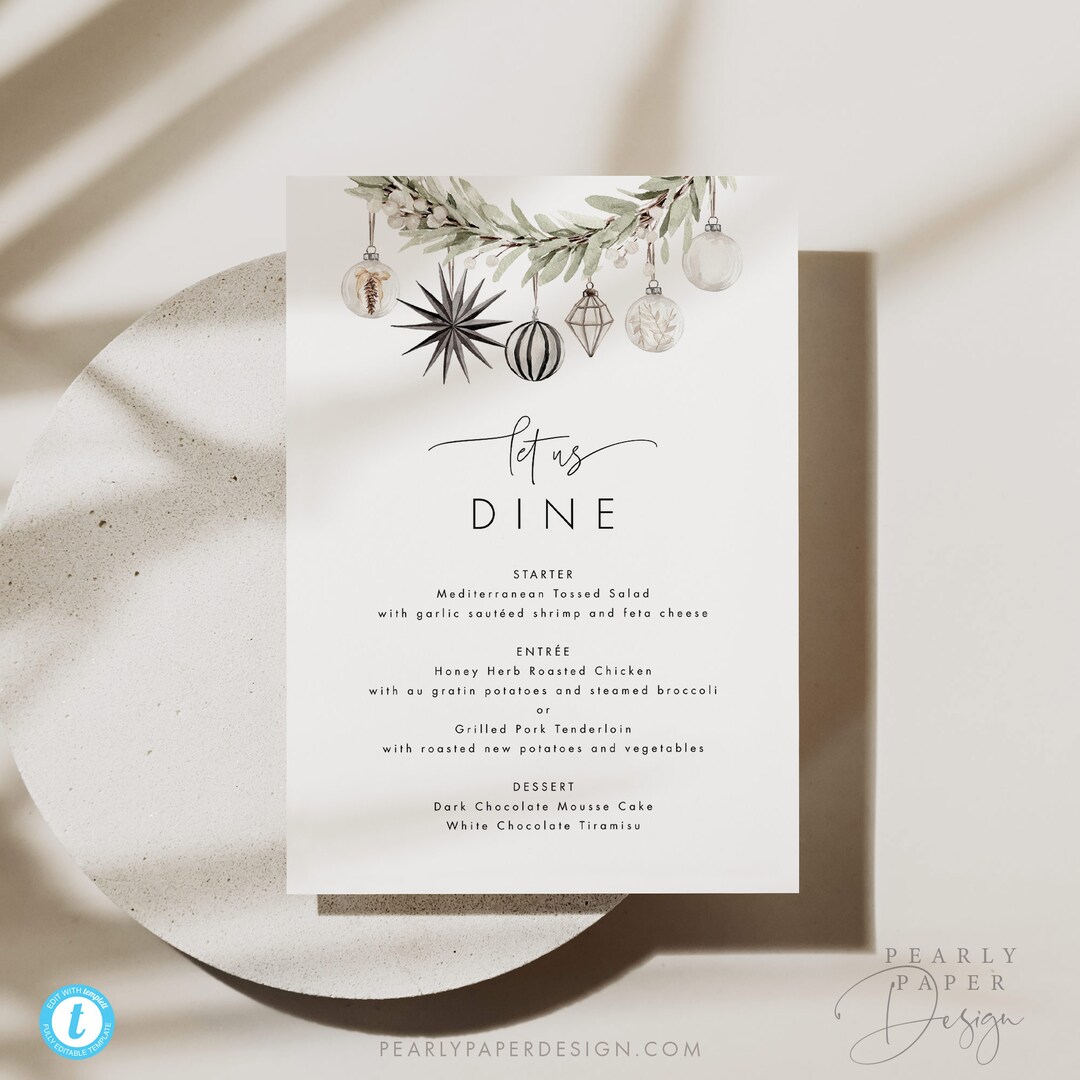Christmas Menu Template Download, Minimalist Holiday Wedding Menu ...