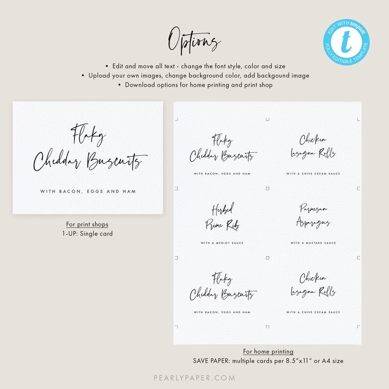 Modern Buffet Card Template Wedding Buffet Label Modern Script - Etsy