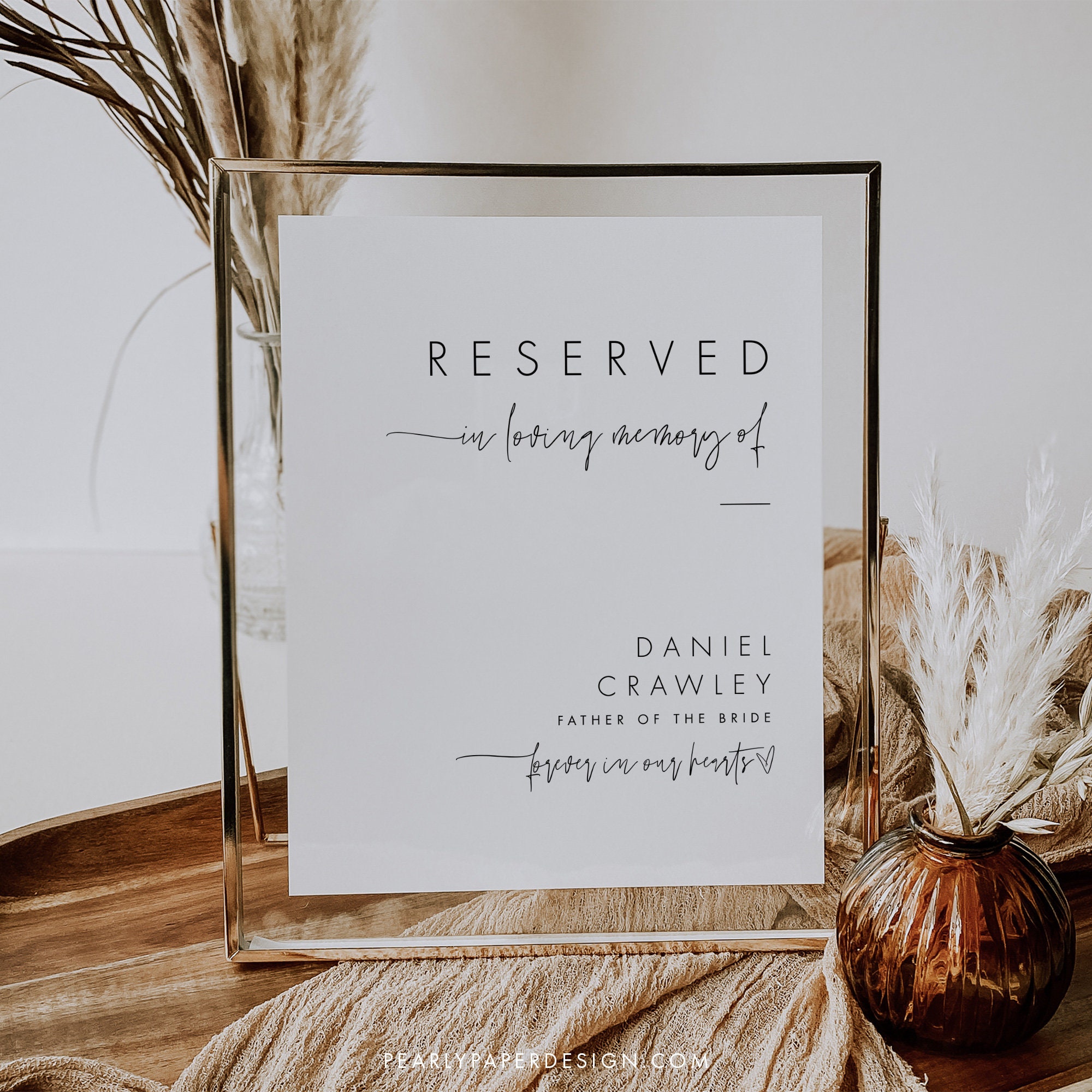 In Loving Memory Sign Template, Reserved Seating Memorial Sign, Minimalist Seating Sign With ...
