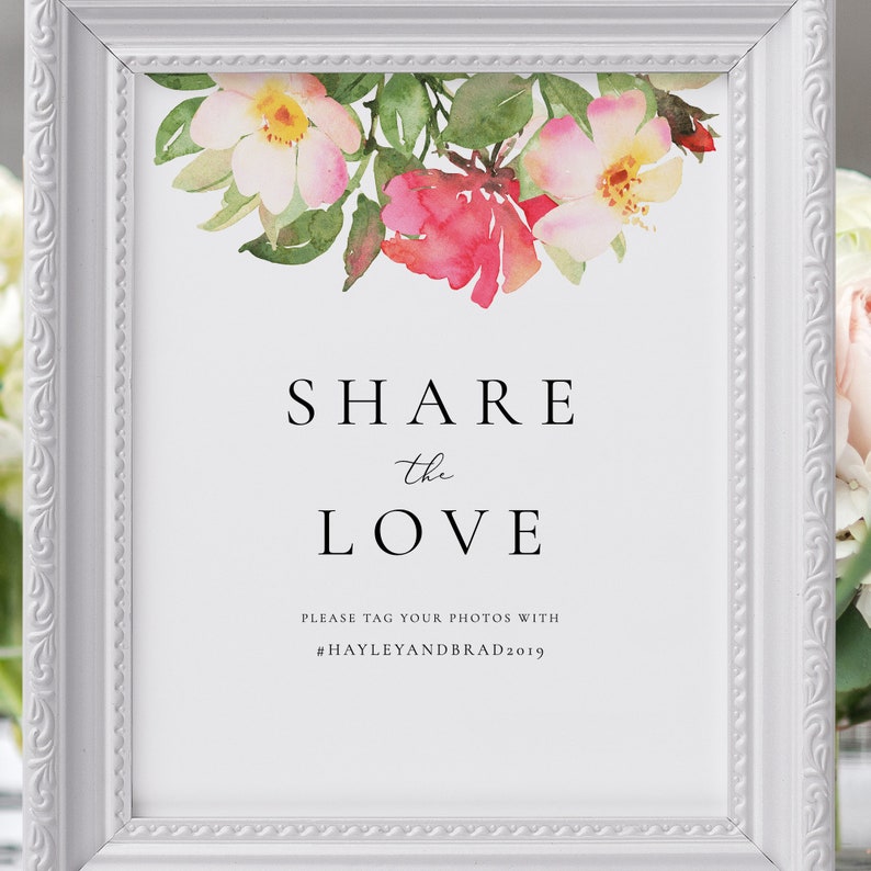 Share the Love Sign Template Wedding Hashtag Sign Instagram Blush ...