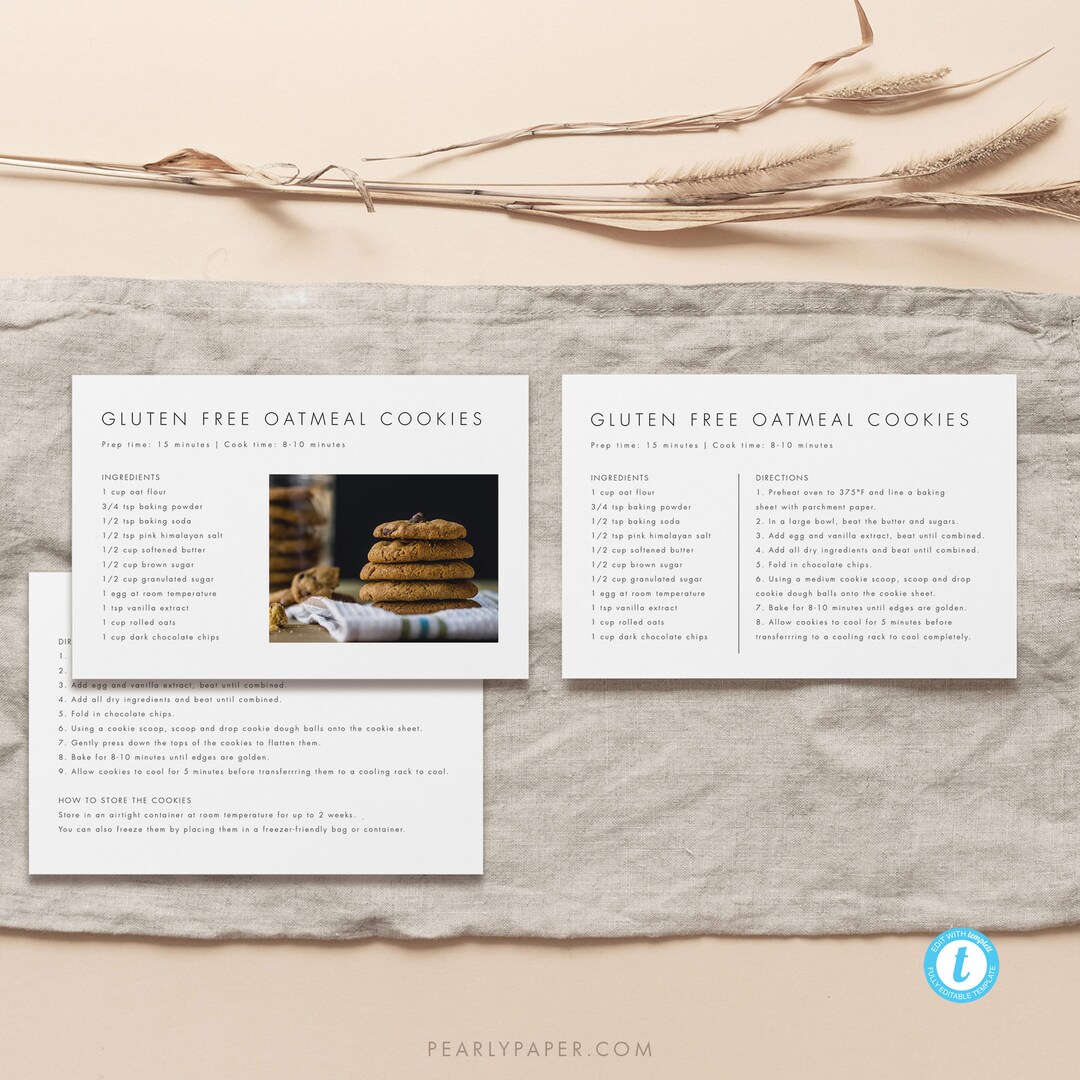 Editable Recipe Card Personalized Recipe Template Download Minimalist ...