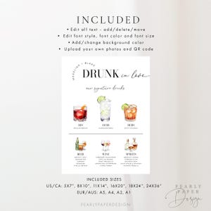 Signature Dinks Menu Sign, Wedding Bar Menu Template, Modern Cocktail ...