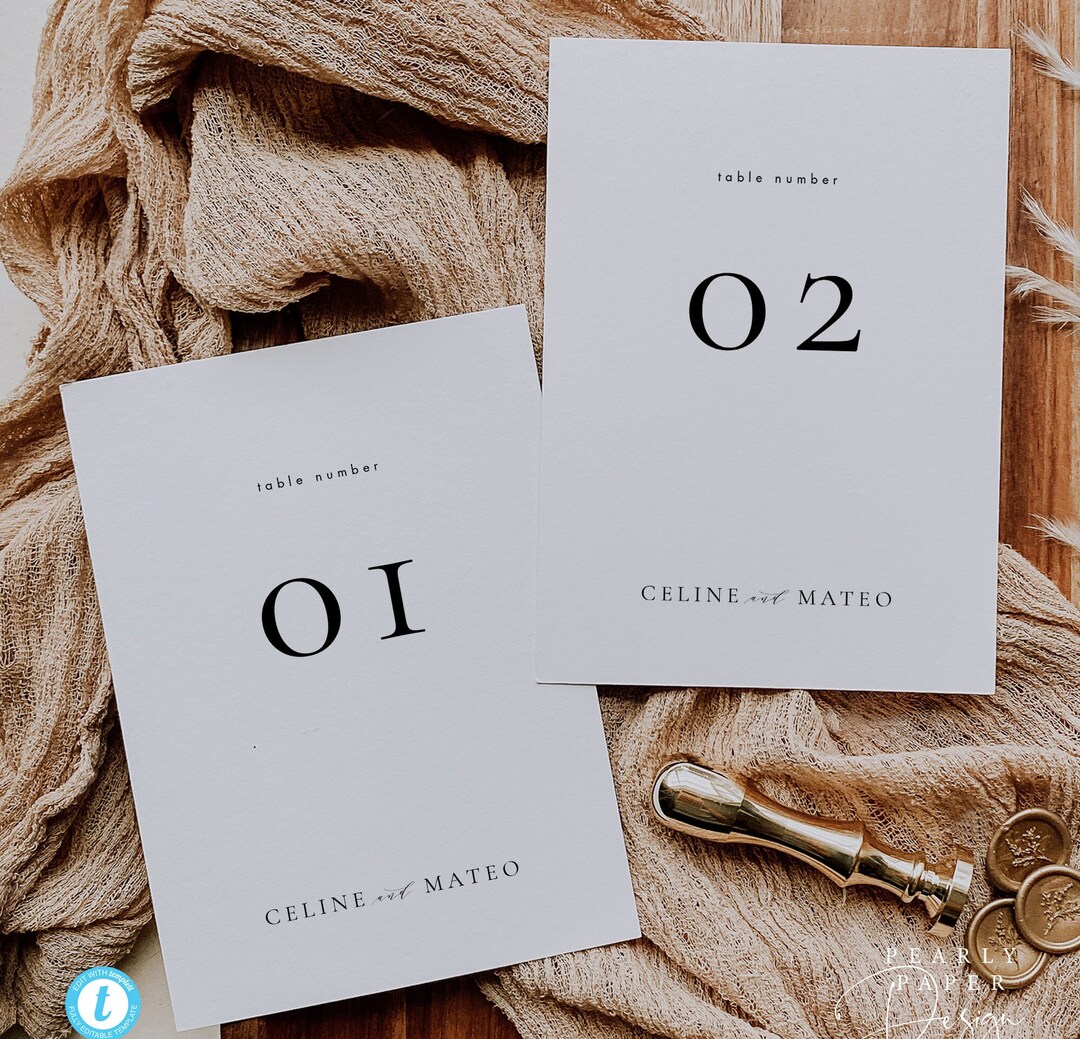 Modern Table Numbers Template, Minimalist Wedding Table Cards Printable ...