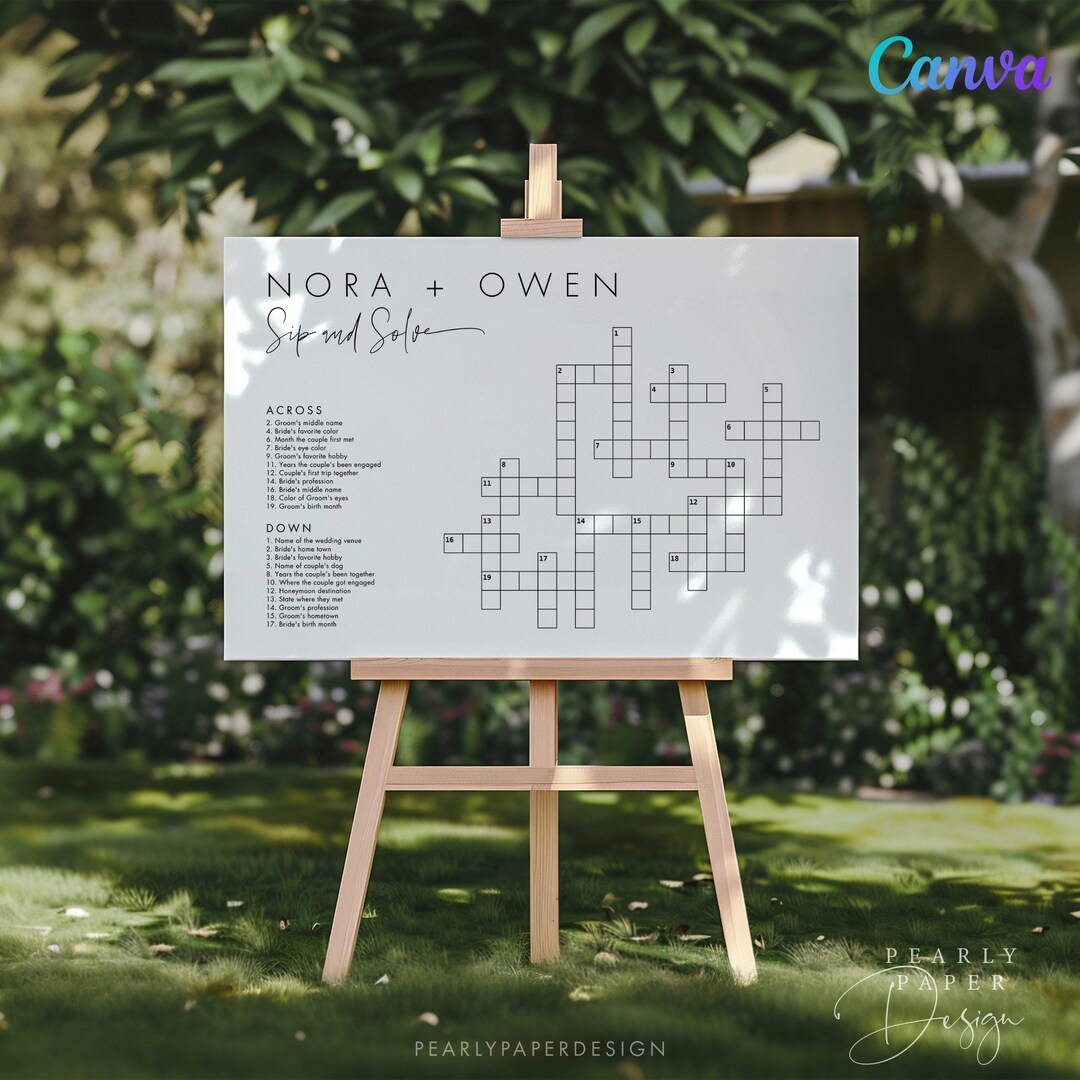 Wedding Crossword Puzzle Sign, Sip and Solve Crossword Puzzle Wedding ...