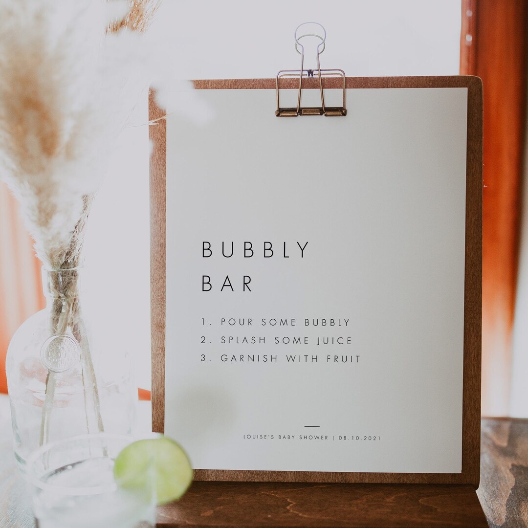 Bubbly Bar Sign Template, Mimosa Bar Sign Templett, Baby Shower Bar ...