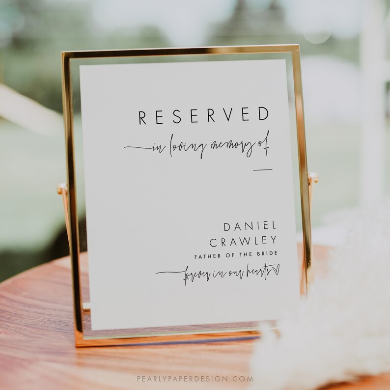 In Loving Memory Sign Template, Reserved Seating Memorial Sign ...