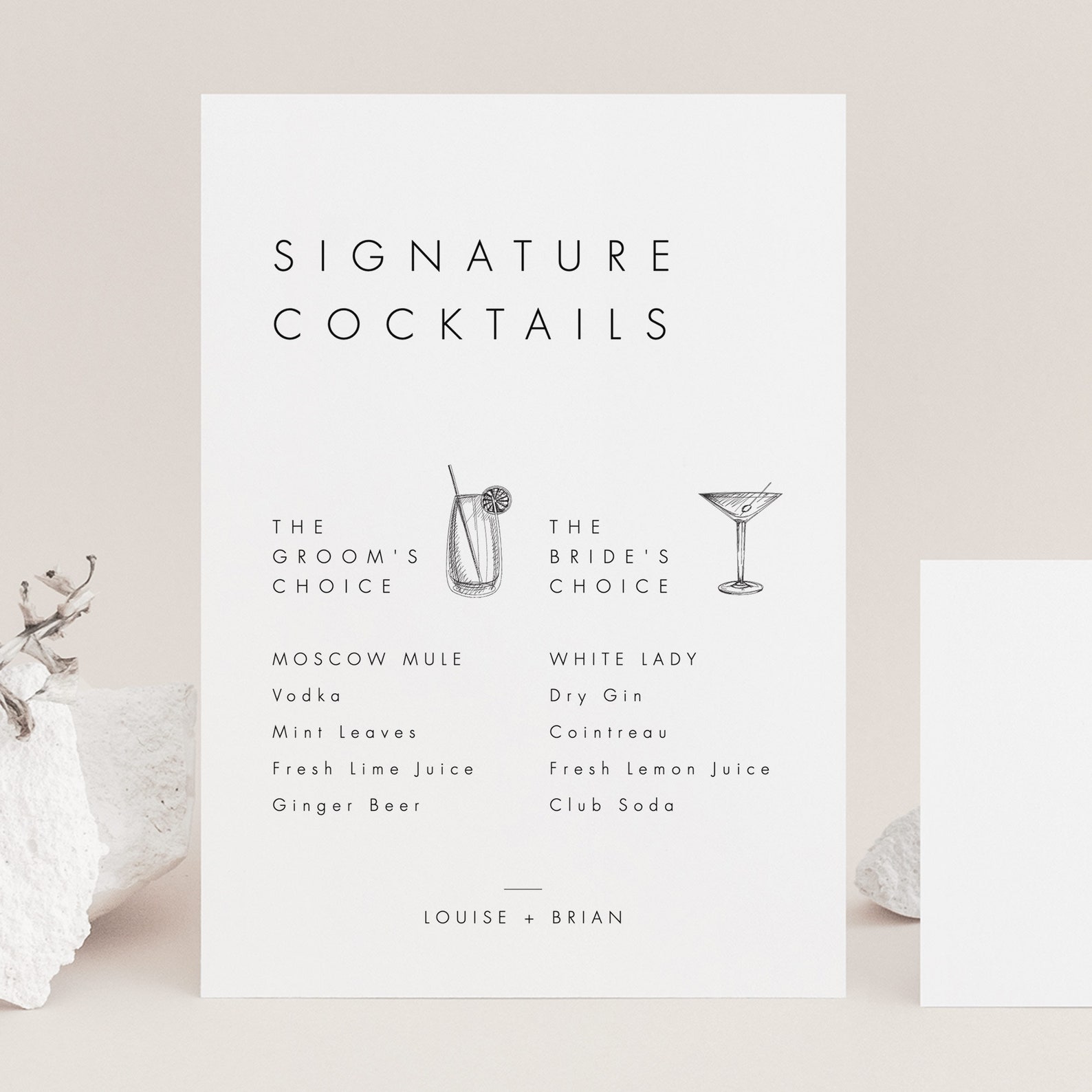 Signature Cocktails Sign Template Download Minimalist Wedding | Etsy