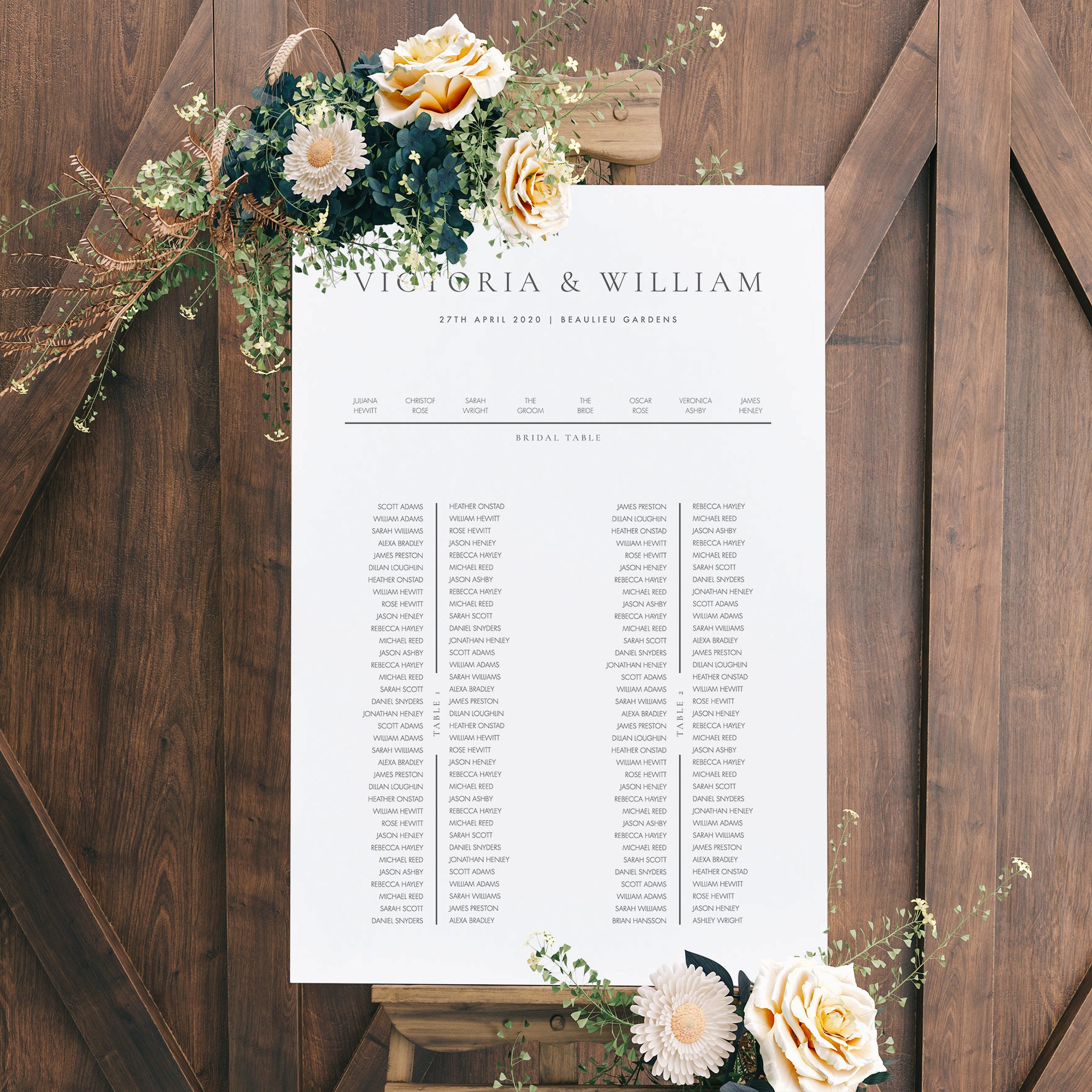 Seating Chart Sign With Long Tables Elegant Seating Template - Etsy