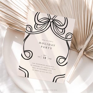 Holiday Party Invite With Bow, Modern Holiday Party Invitation Template ...