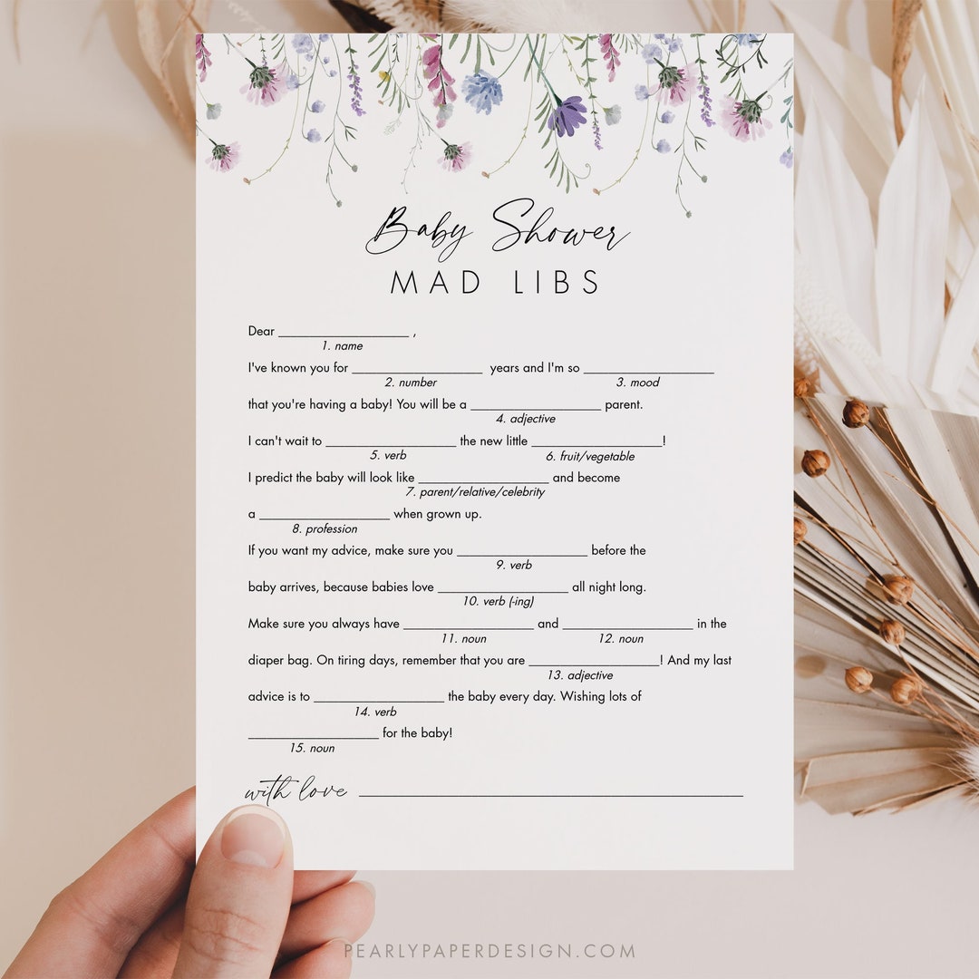 Floral Baby Mad Libs Game Template, Boho Baby Shower Game Mad Libs ...
