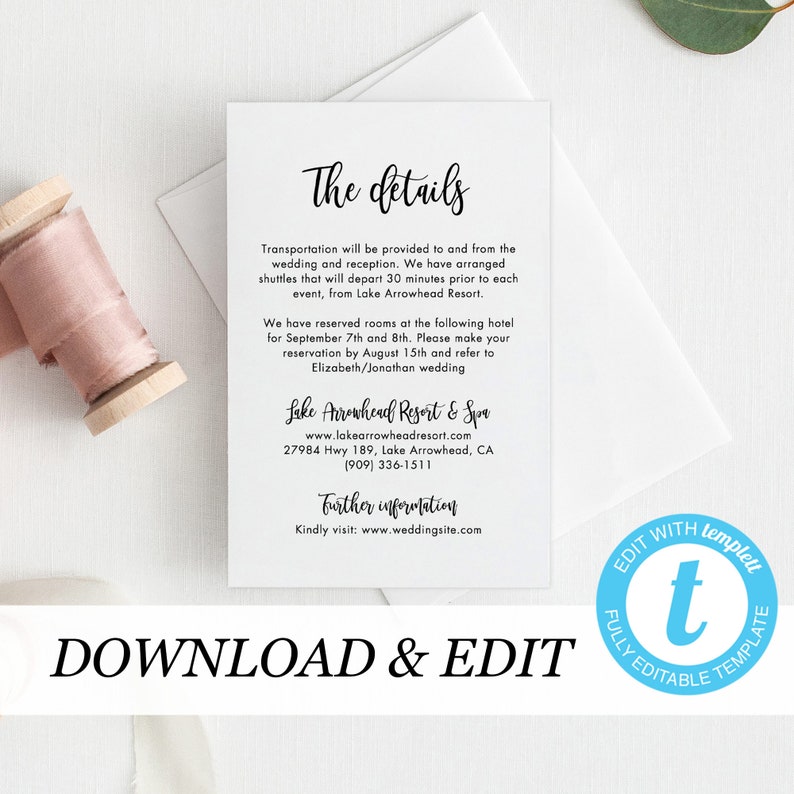 Details Card Template Details Card Wedding Insert Printable - Etsy