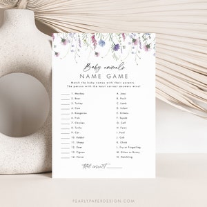 Wildflower Baby Animals Game Template, Printable Baby Shower Games ...