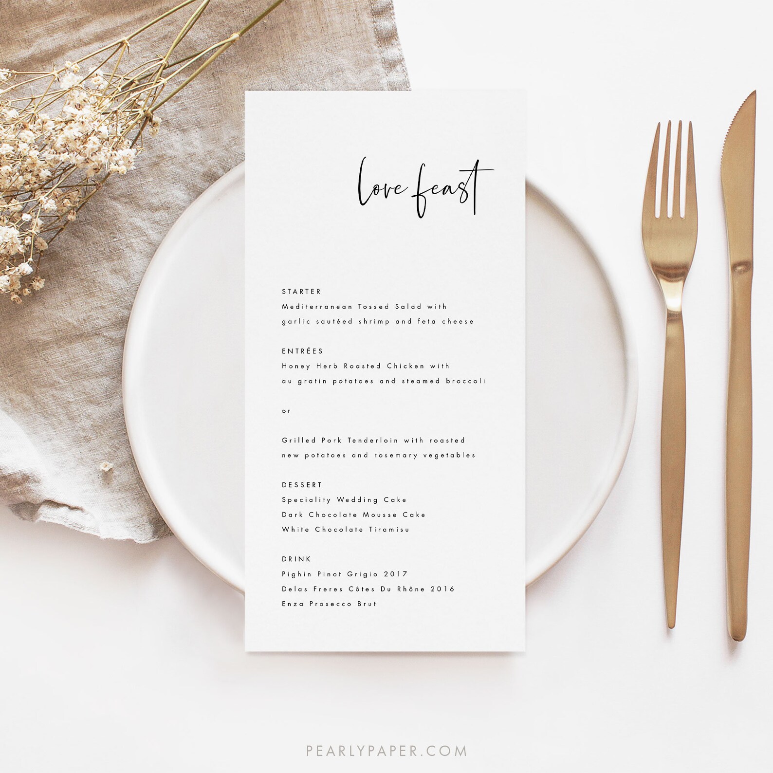 Minimalist Menu Template Printable Menu Digital Download - Etsy