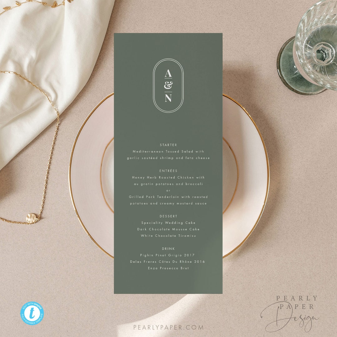 Sage Menu Template Download Sage Green Wedding Menu Simple Menu Cards ...