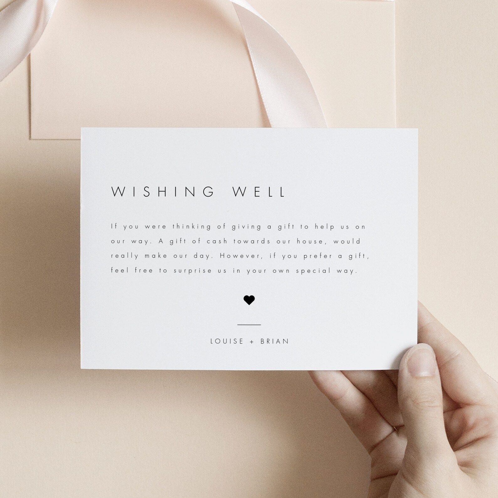 Minimalist Wishing Well Card Template Modern Wedding Gift Request ...