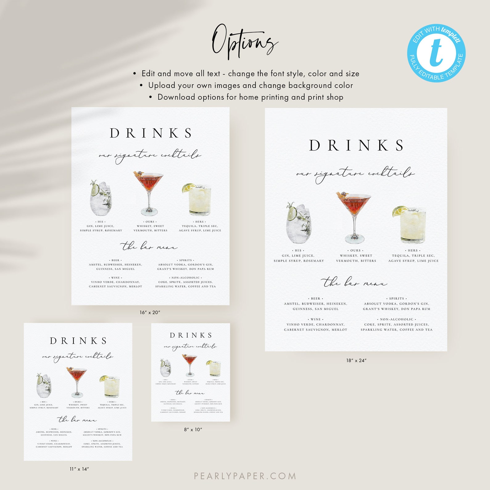 Printable Bar Menu Template Download Signature Cocktails Sign - Etsy