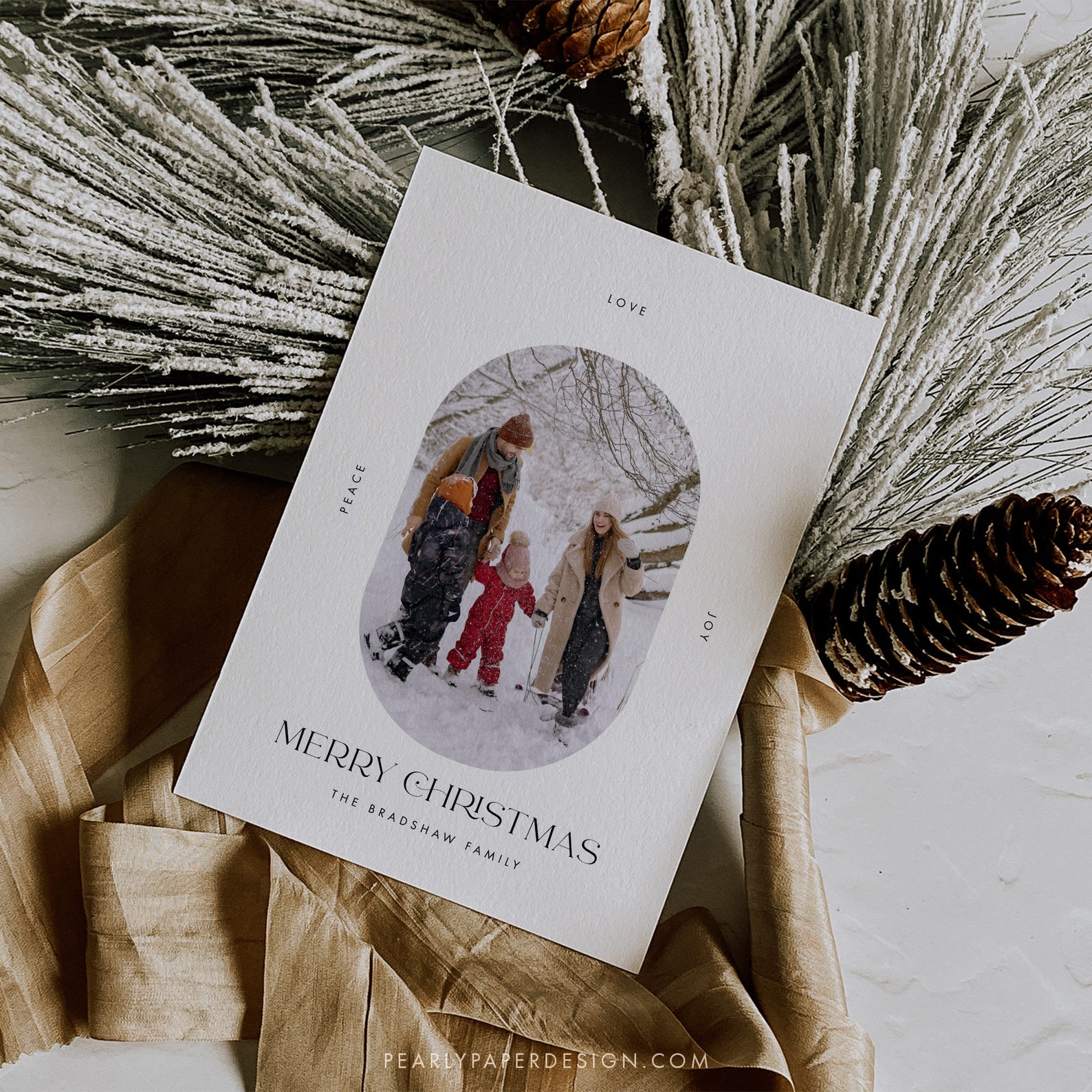 Printable Christmas Card Template, Oval Arch Minimalist Photo Holiday ...