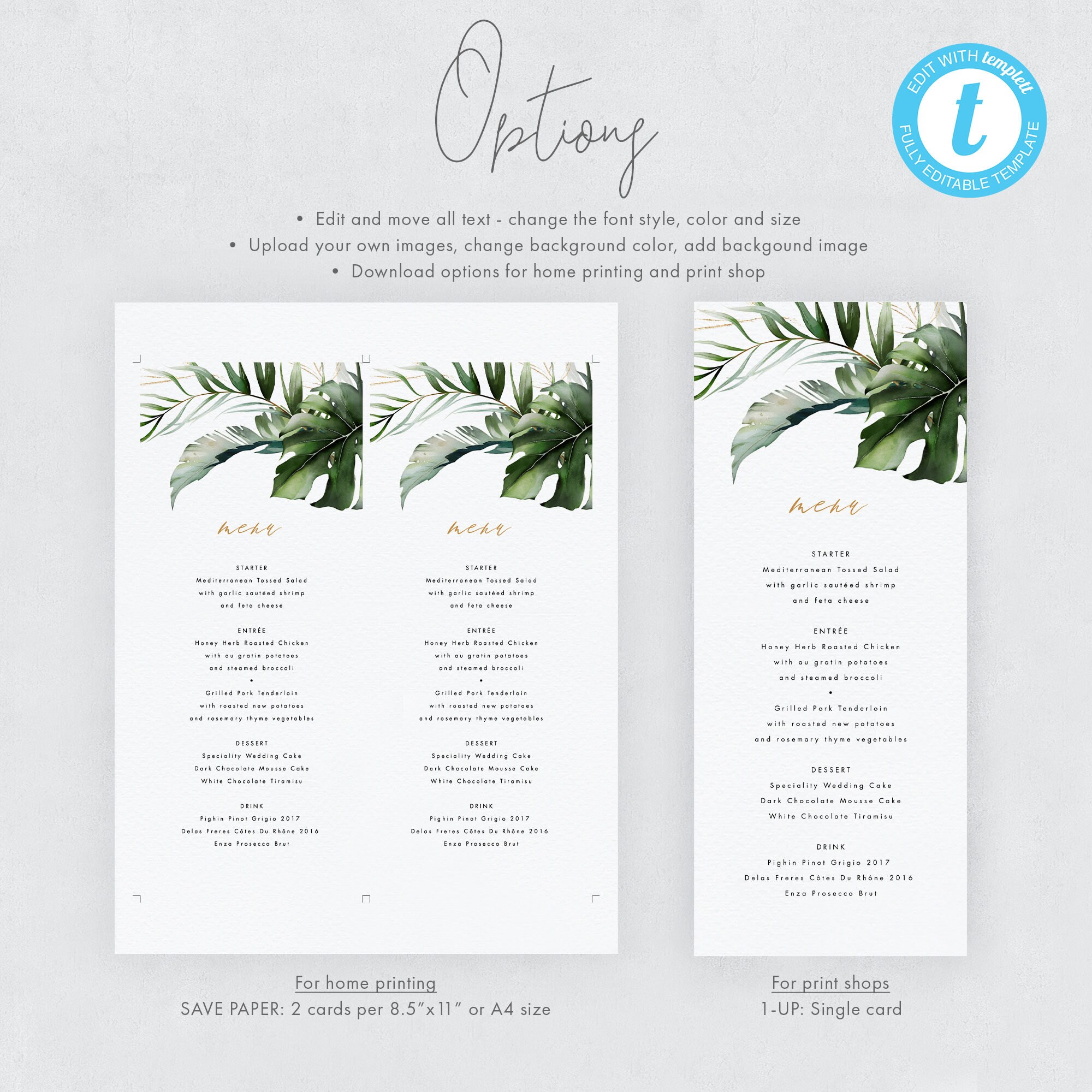 Tropical Menu Template Download Modern Wedding Menu - Etsy