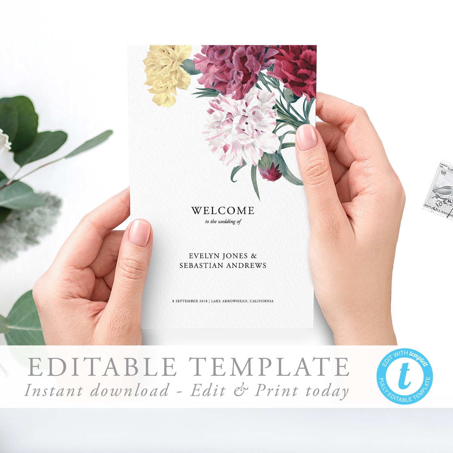 Floral Wedding Ceremony Booklet Template Editable Order of Service ...