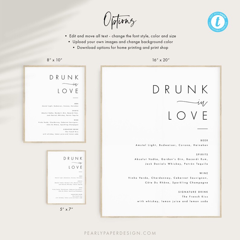 Minimalist Bar Menu Sign Template Drunk in Love Bar Menu - Etsy