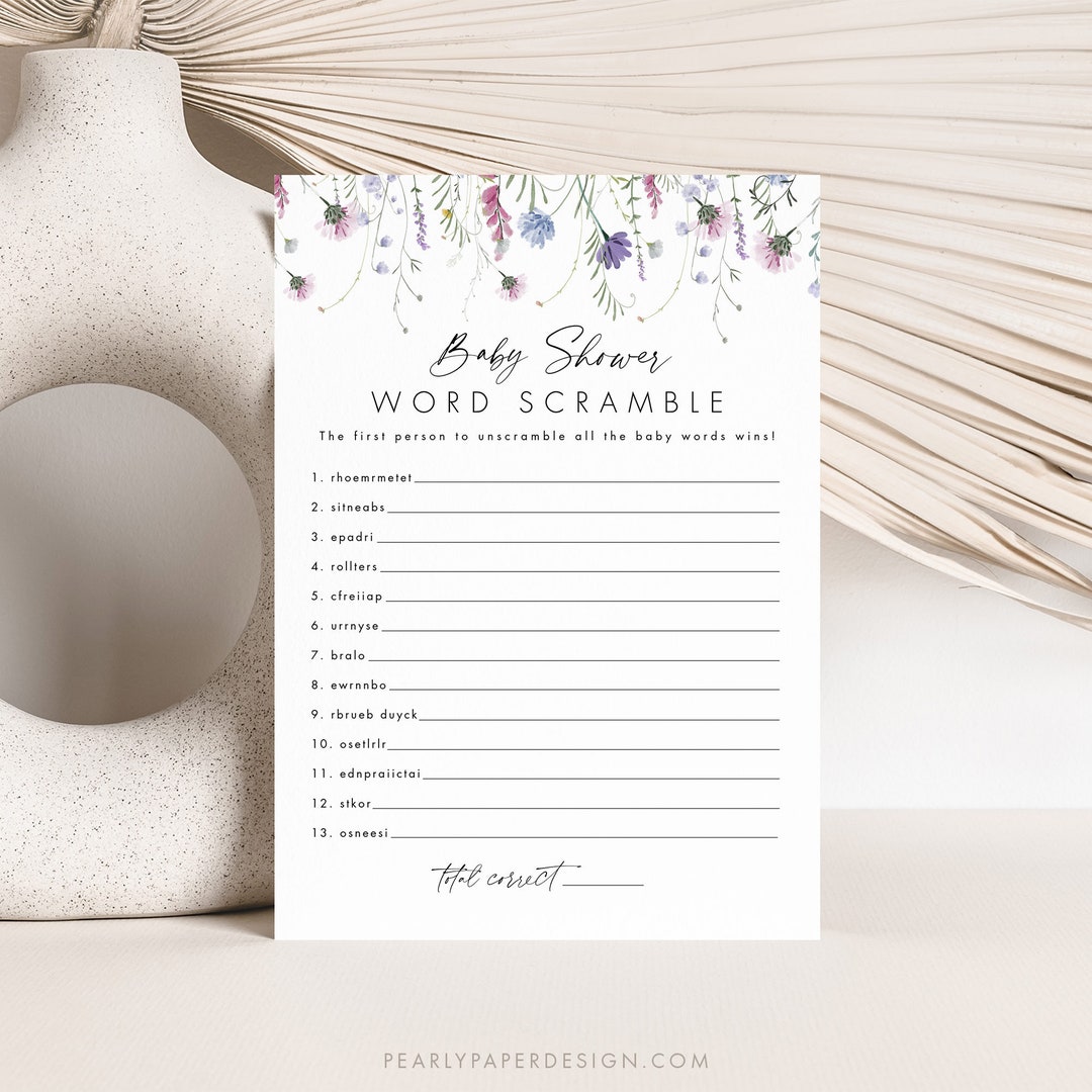 Wildflower Baby Word Scramble Game Template, Floral Baby Shower Word ...