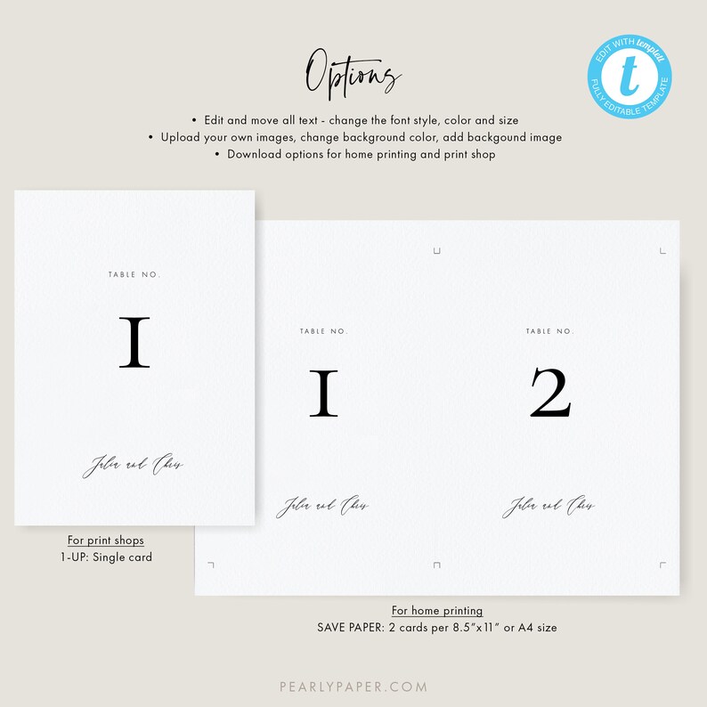 Printable Table Numbers Template Modern Wedding Table Number | Etsy