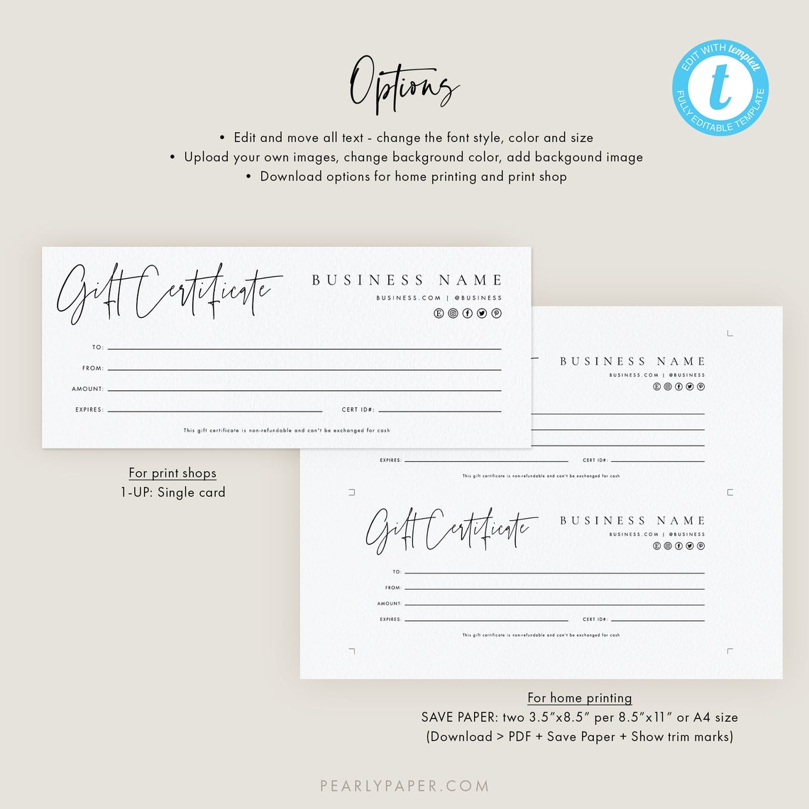 Small Business Gift Certificate Template Modern Gift Voucher | Etsy