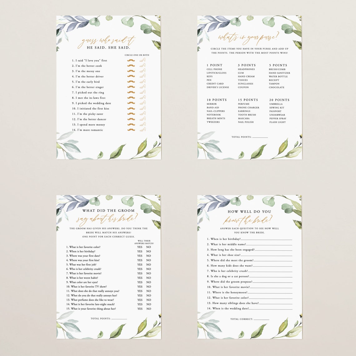 Bridal Shower Game Bundle Template Virtual Printable Game Bundle Shower ...