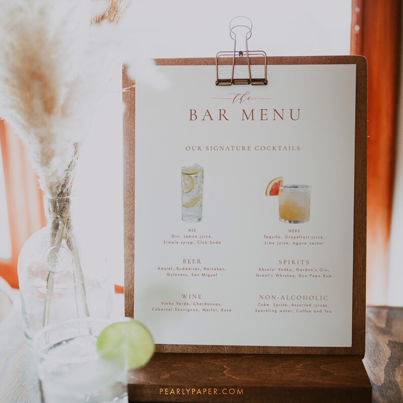 Terracotta Bar Menu Template Signature Cocktails Sign Download | Etsy