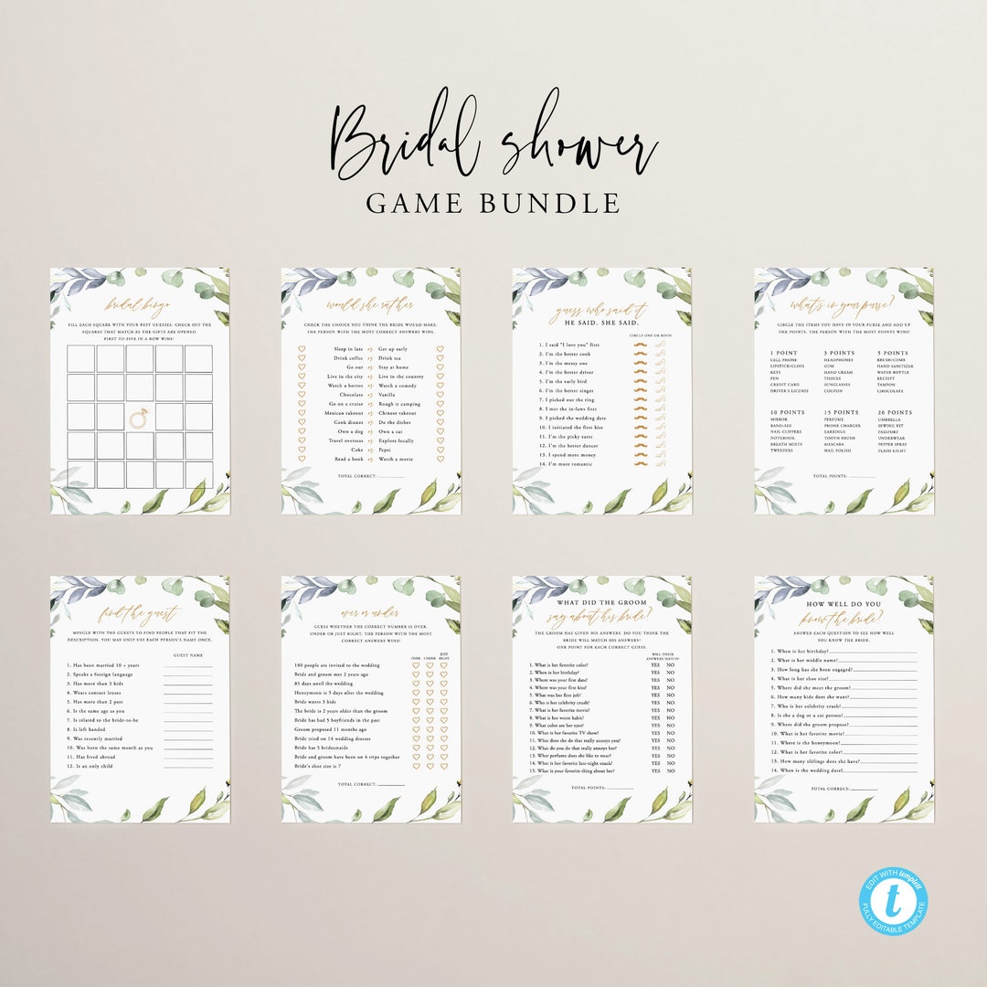 Bridal Shower Game Bundle Template Virtual Printable Game Bundle Shower ...