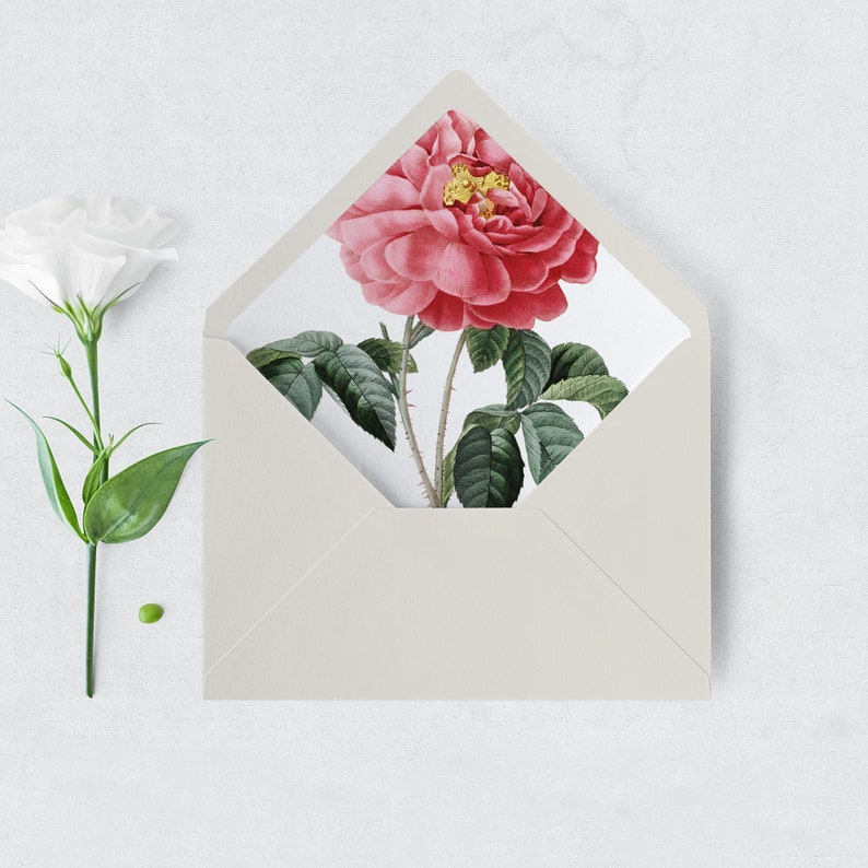 Floral Envelope Liner Template Pink Rose Envelope Liner Rustic Wedding ...
