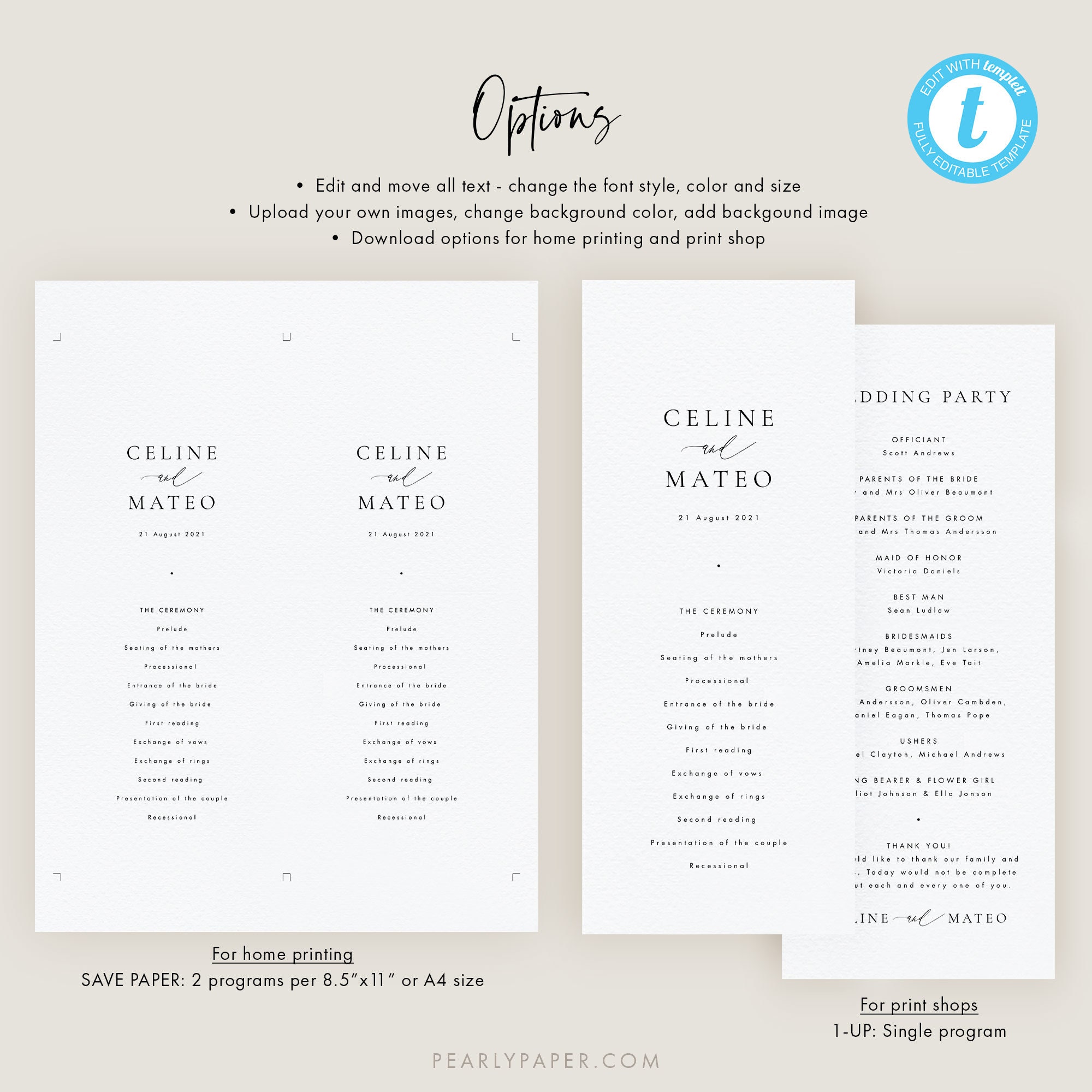 Printable Wedding Ceremony Program Template Simple Program | Etsy