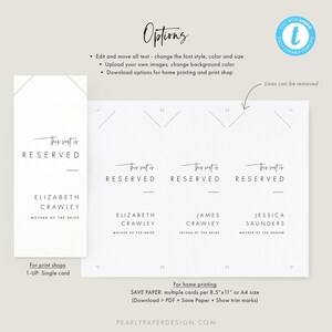 Printable Wedding Seating Tag, Reserved Seating Tag Template, Modern ...