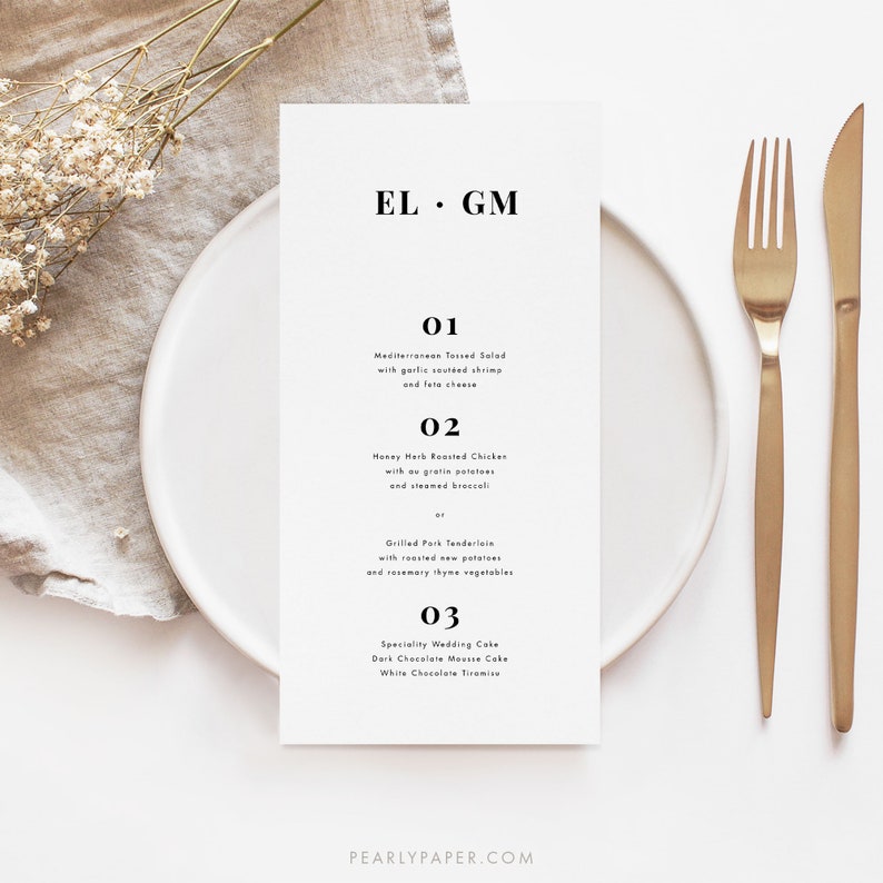 Printable Wedding Menu Template Download Simple Clean and - Etsy Canada