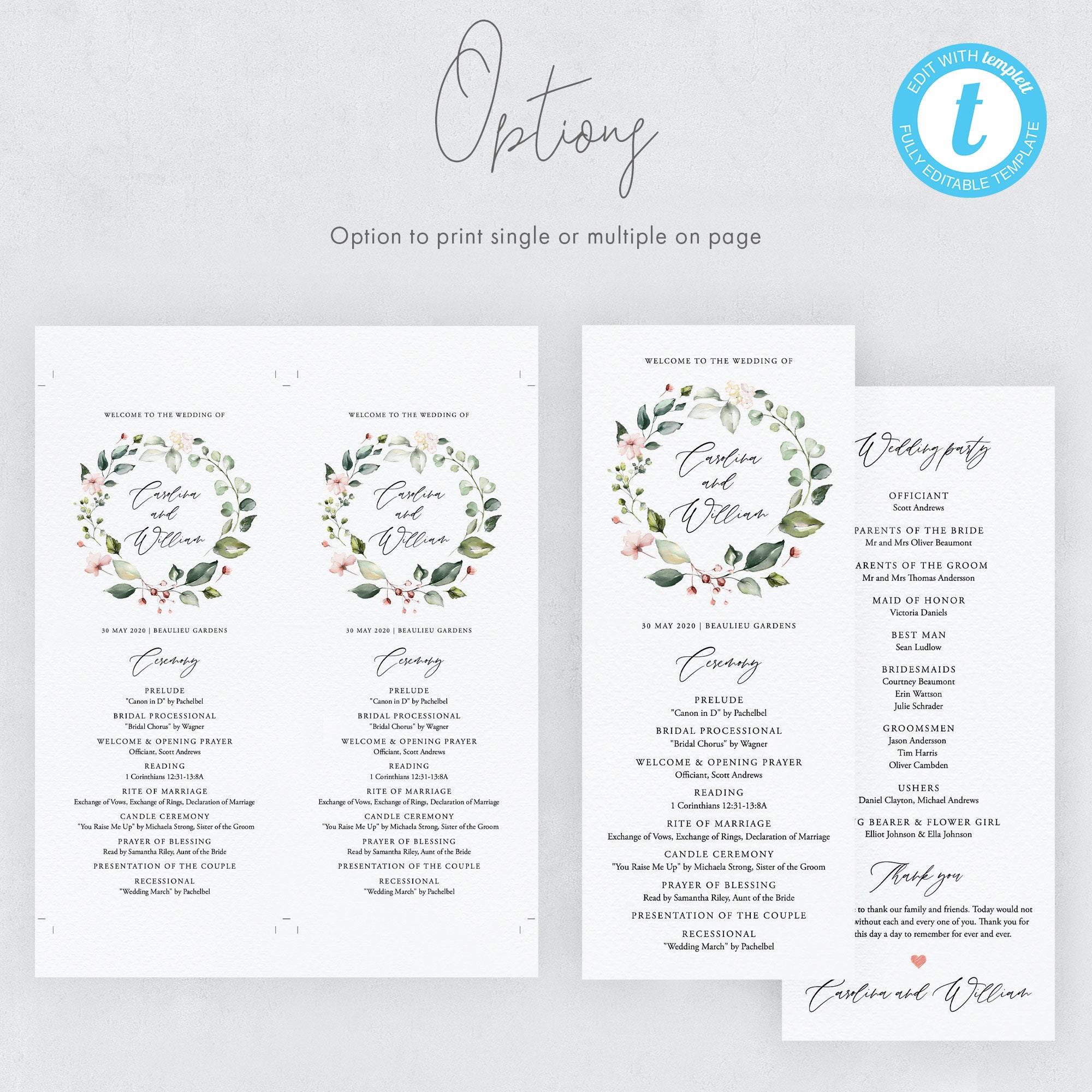 Printable Wedding Ceremony Program Template Floral Program - Etsy