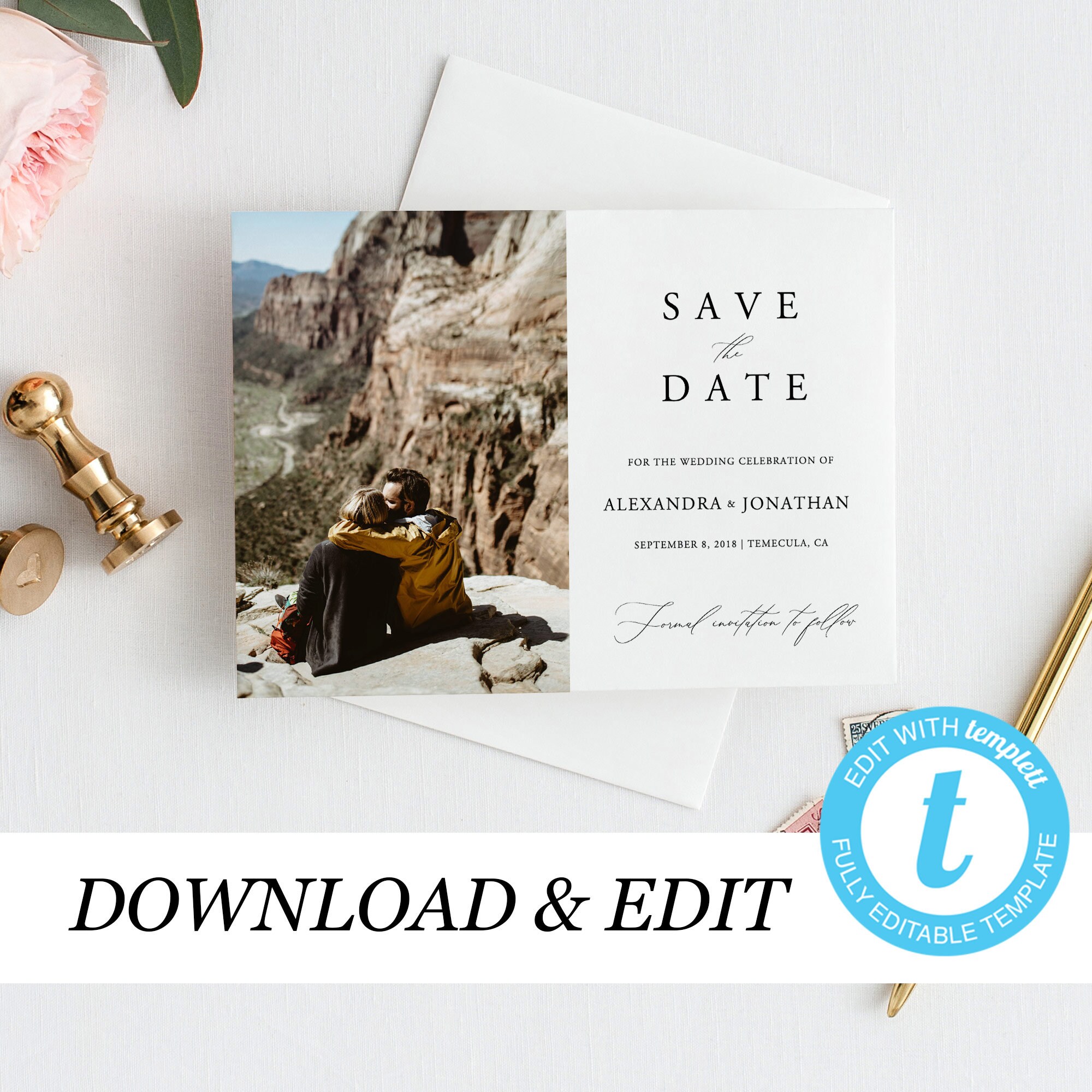 Photo Save the Date Printable Invitation Template, Templett, Simple ...