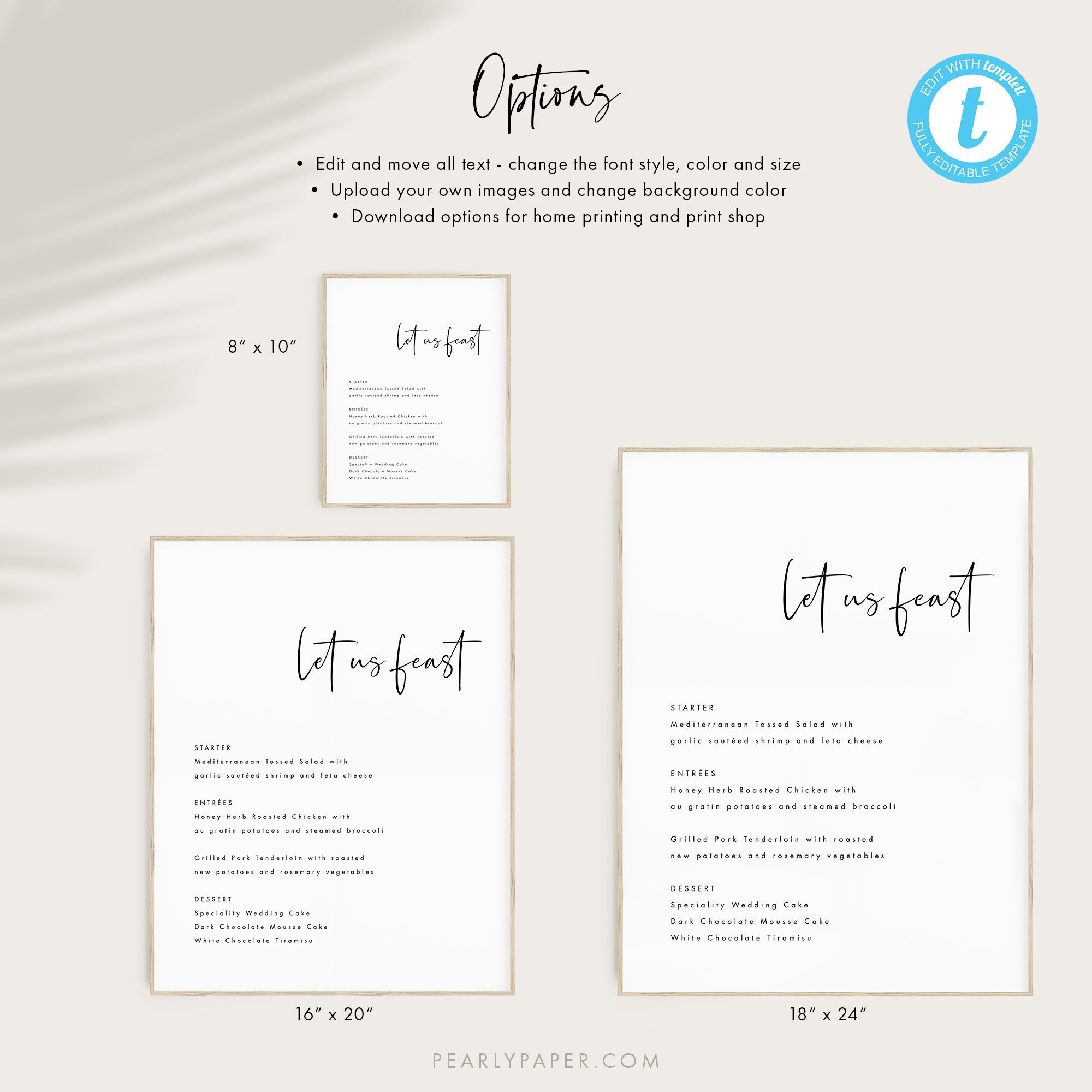 Wedding Menu Sign Template Buffet Sign Minimalist Menu Poster - Etsy