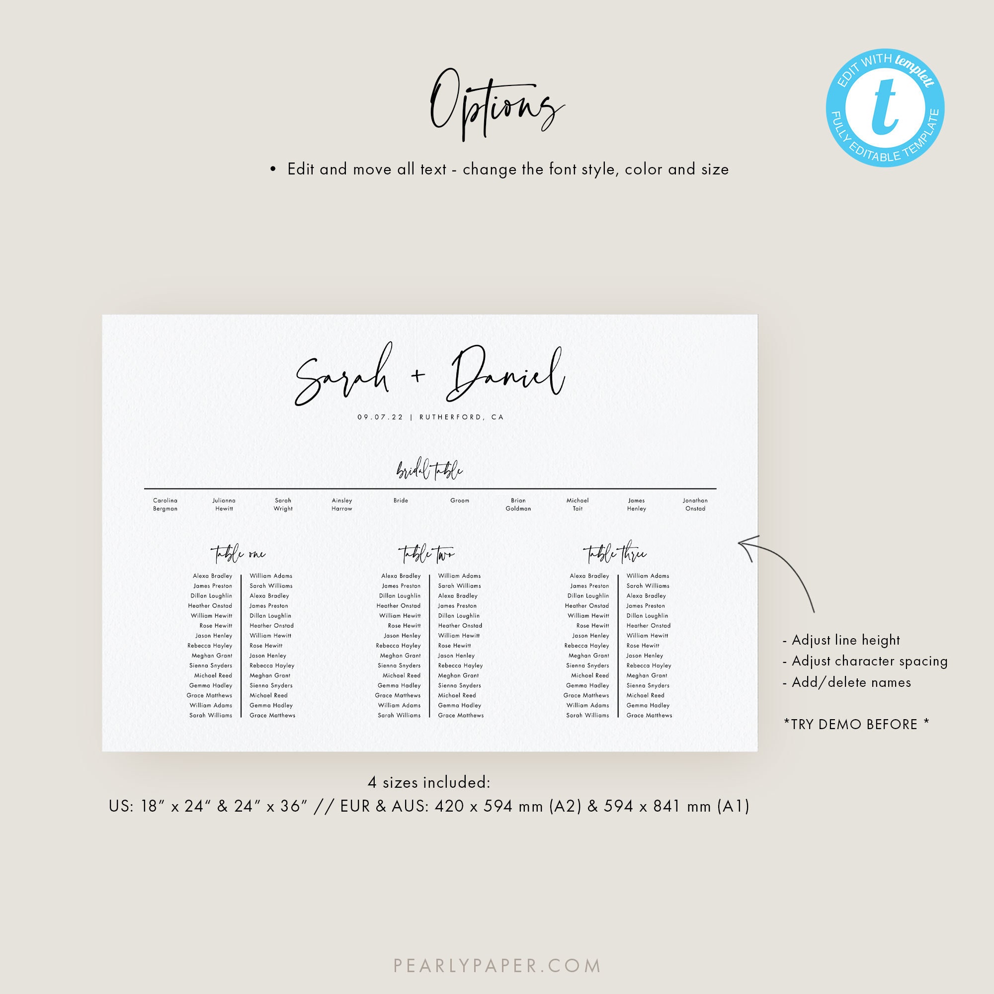 Modern Table Seating Chart Sign Template Download Long Tables | Etsy ...