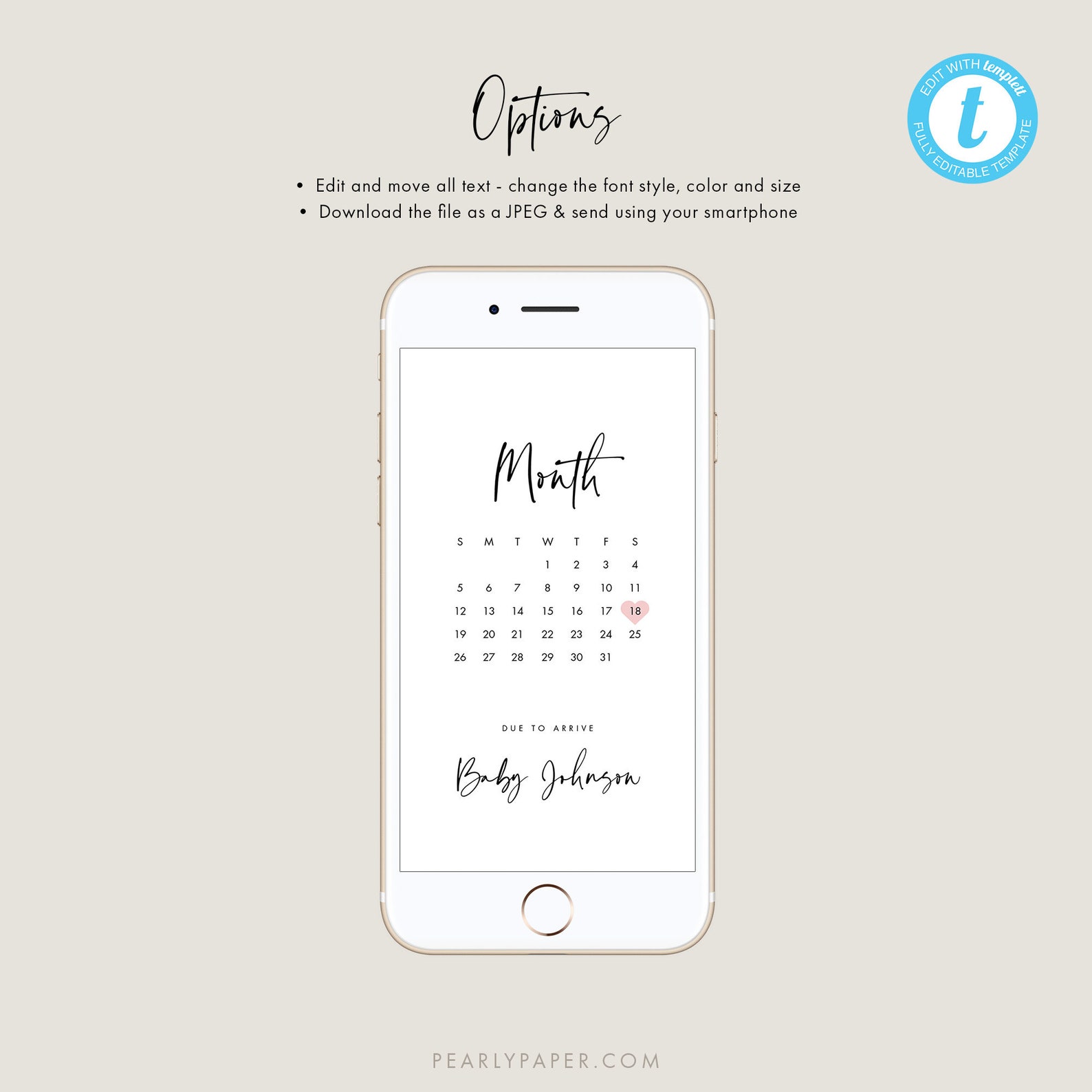 Electronic Pregnancy Due Date Calendar Evite Template Download - Etsy