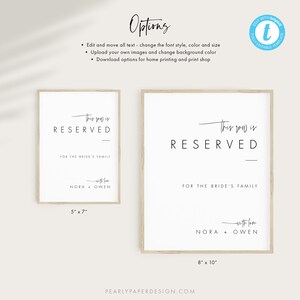 Minimalist Seating Sign Template, Reserved Seating Sign, Printable ...