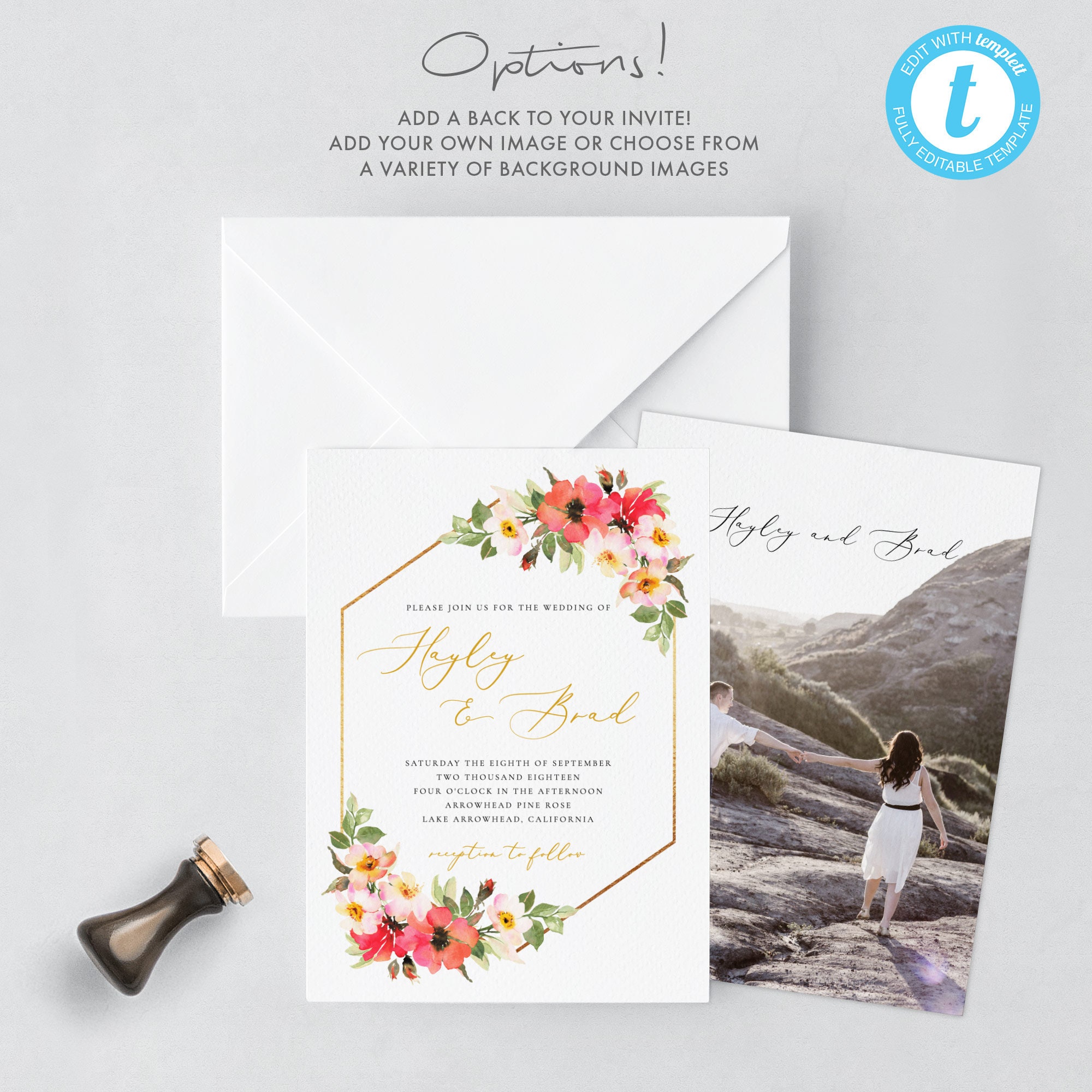 Floral Wedding Invitation Template Gold Wedding Invitation - Etsy Sweden