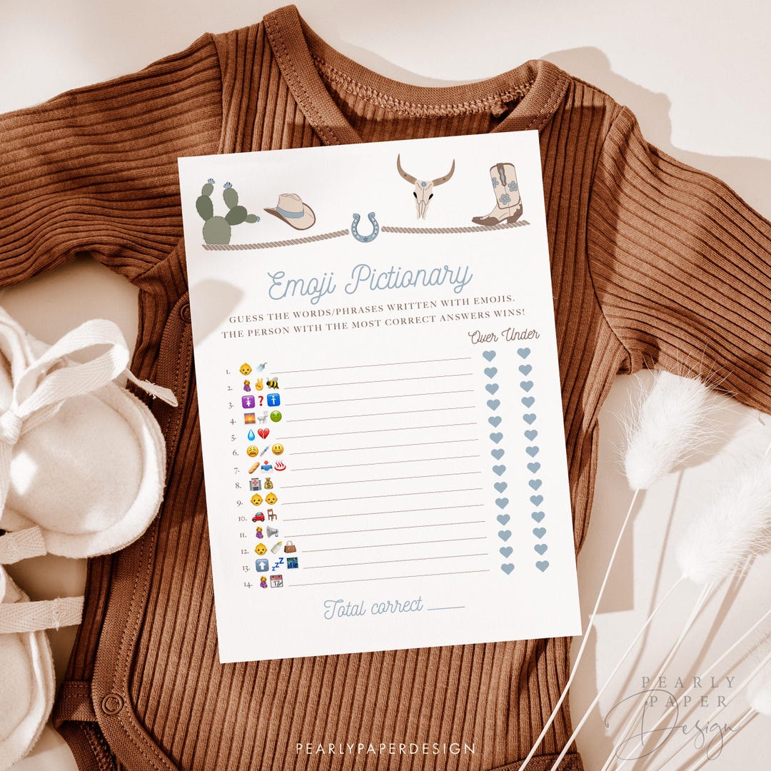 Emoji Pictionary Baby Shower Game, Western Baby Emoji Game, Cowboy Baby ...