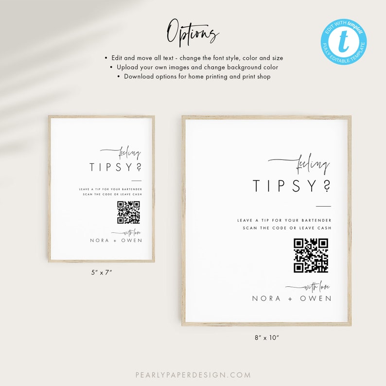 Tip Your Bartender Sign Template, Modern Minimalist Feeling Tipsy Sign ...