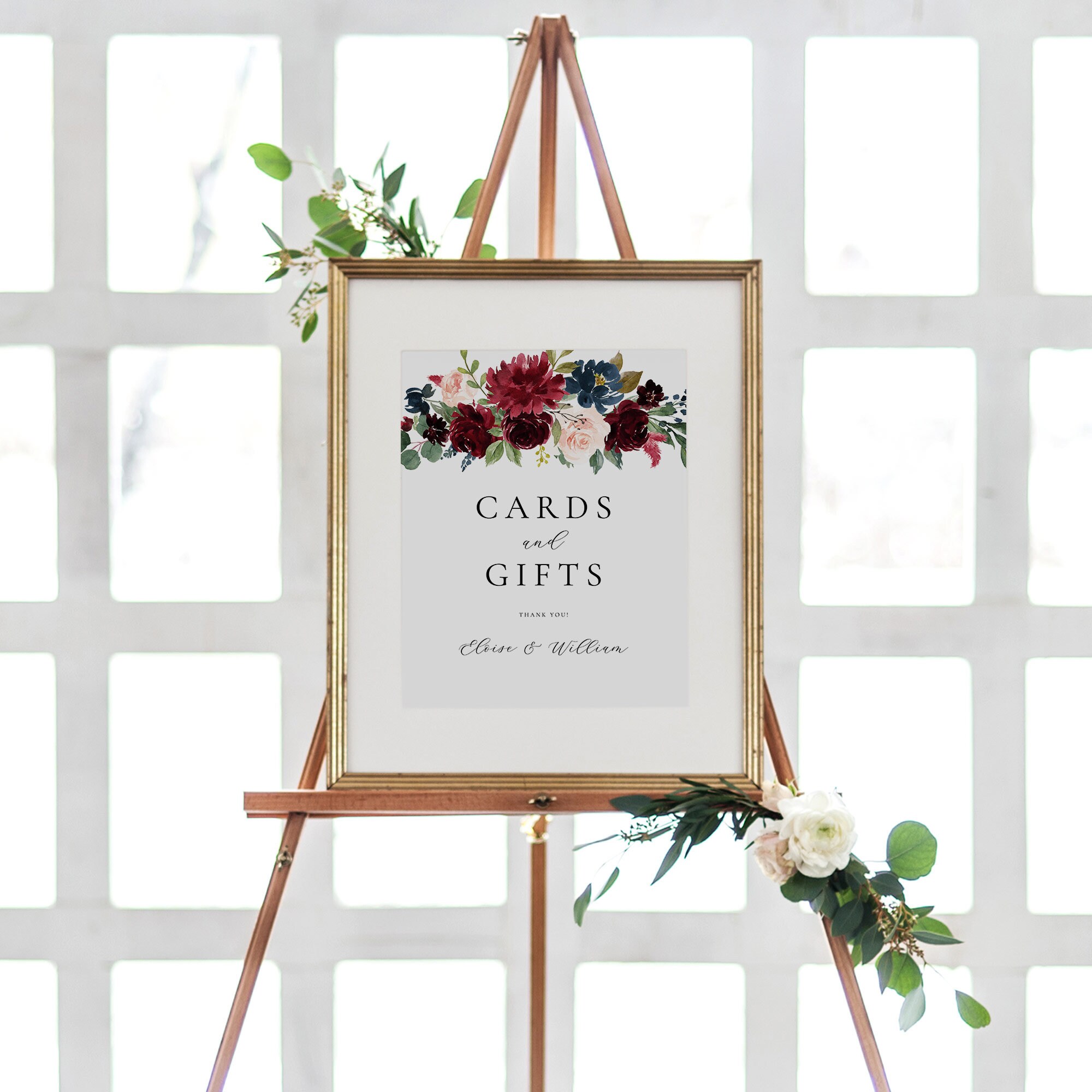 Cards and Gifts Sign Editable Template Burgundy Gift Table | Etsy