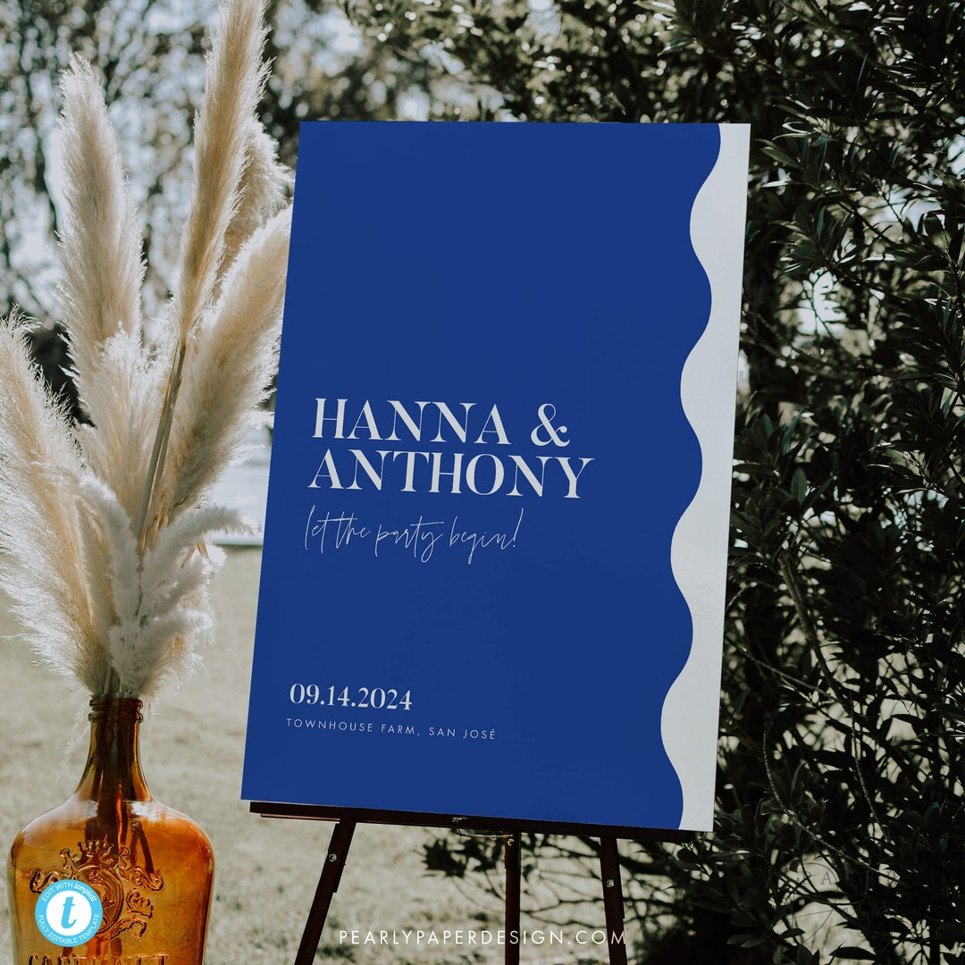 Retro Blue Wedding Signs Wedding Welcome Sign Template Download, Modern ...