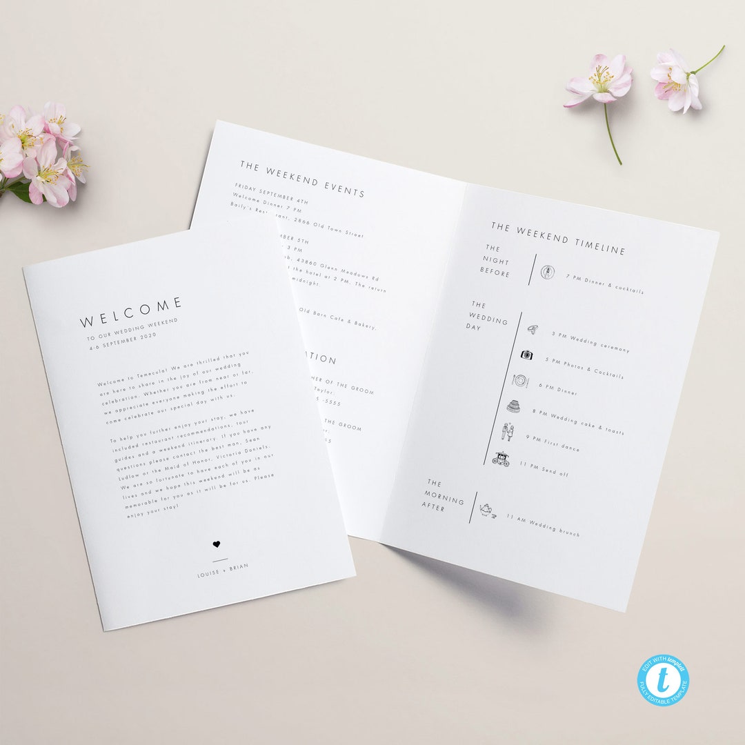 Wedding Weekend Itinerary Template Minimalist Weekend Timeline Program ...