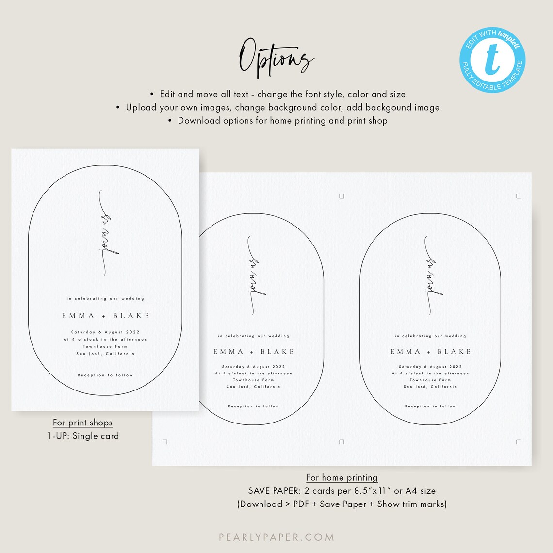 Oval Arched Wedding Invitation Template Download Printable | Etsy Australia