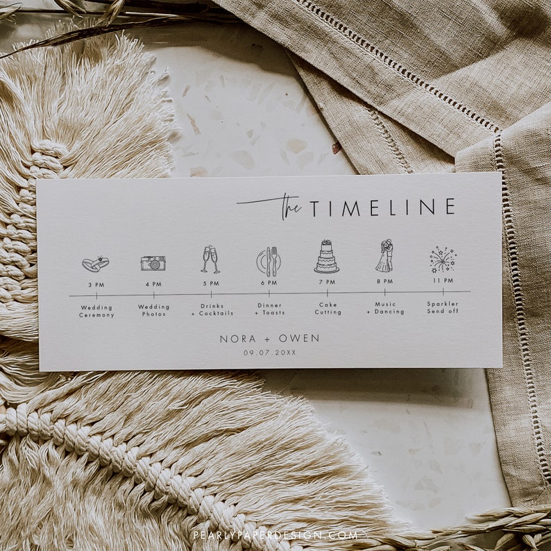 Wedding Day Timeline Card Template, Minimalist Wedding Timeline ...