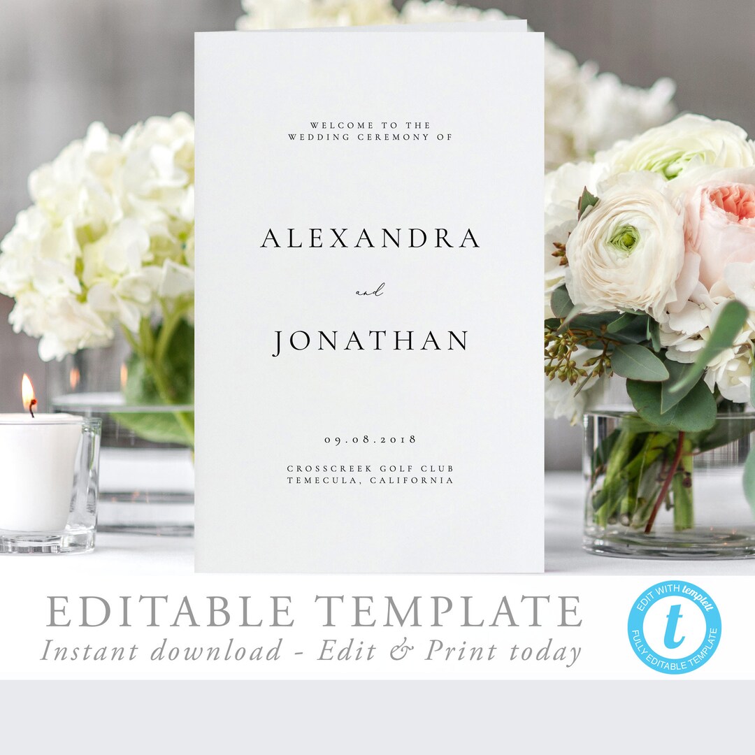 Wedding Program Booklet Wedding Ceremony Program Template Modern Simple ...